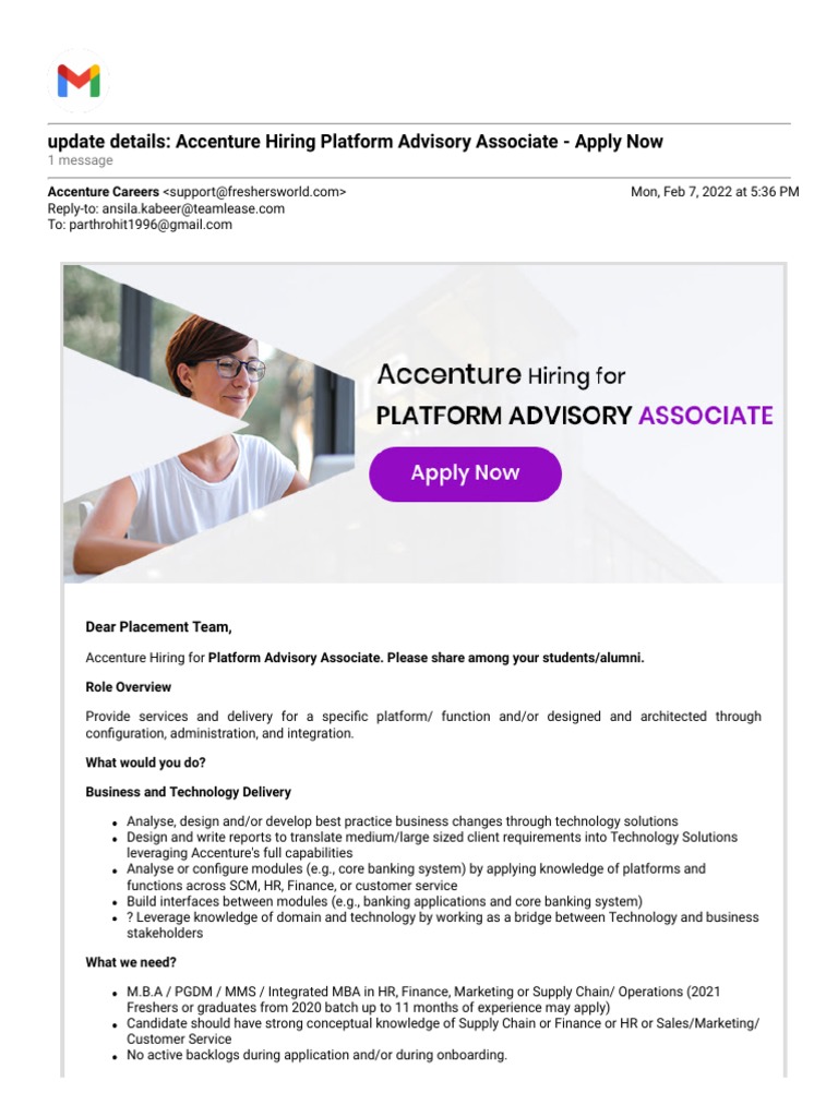 Accenture Hiring: Platform Advisory Role | PDF