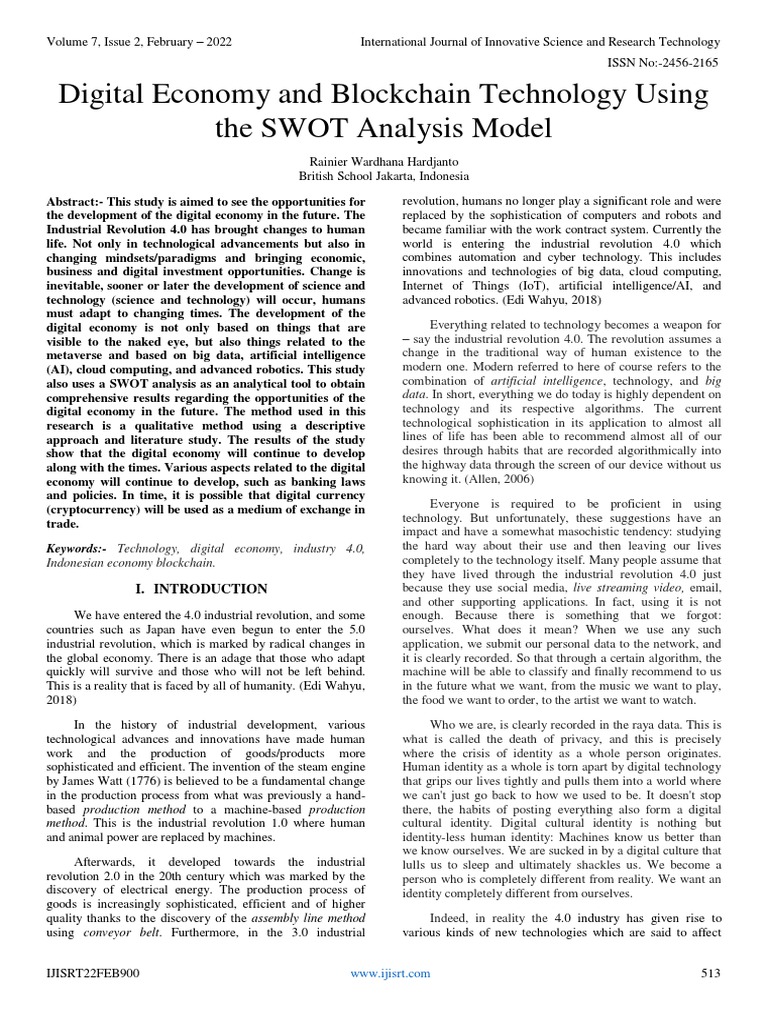 Digital Economy and Blockchain Technology Using The SWOT Analysis Model ...
