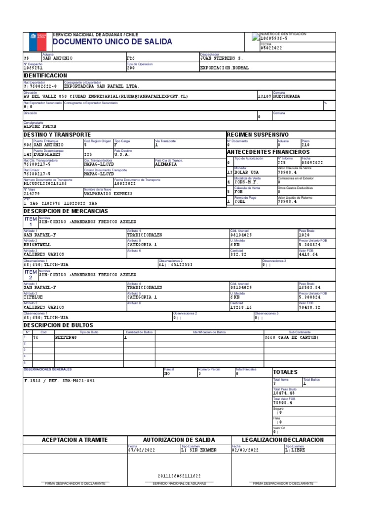 Documento Unico de Salida: Identificacion | PDF
