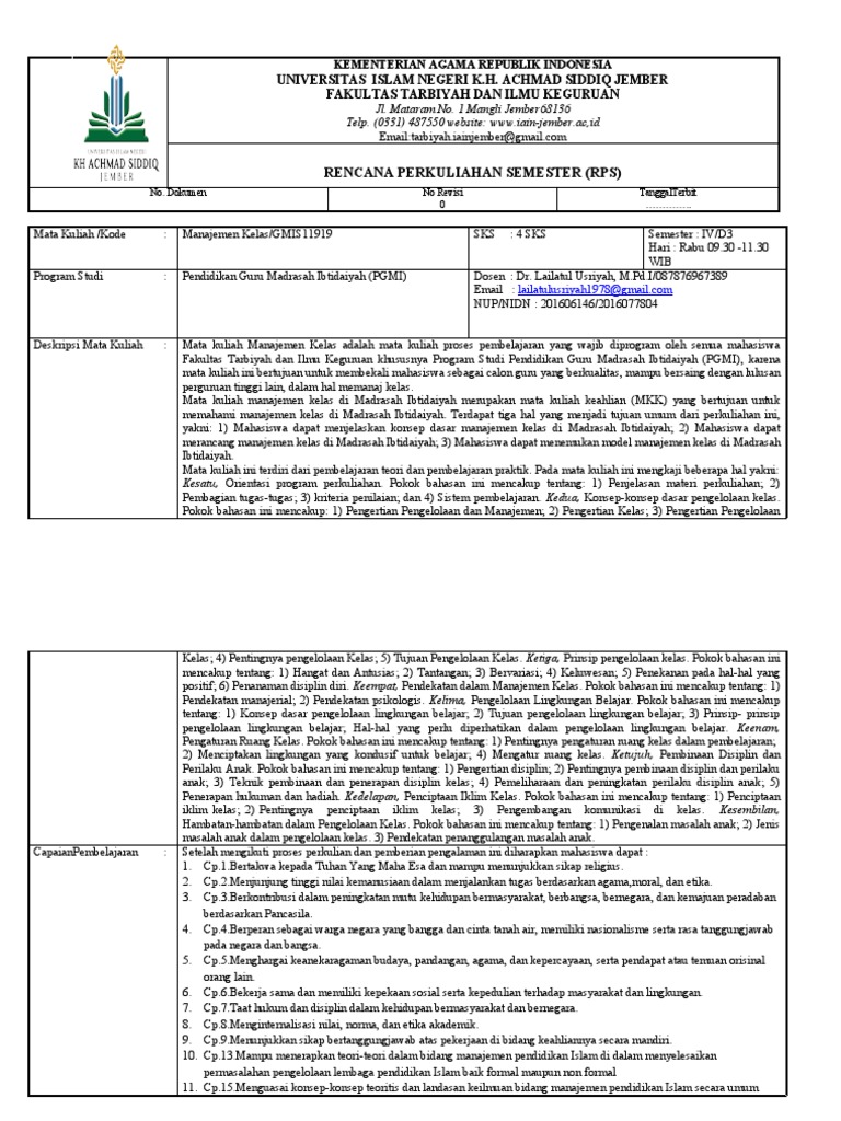 RPS S1 Manajemen Kelas PGMI | PDF