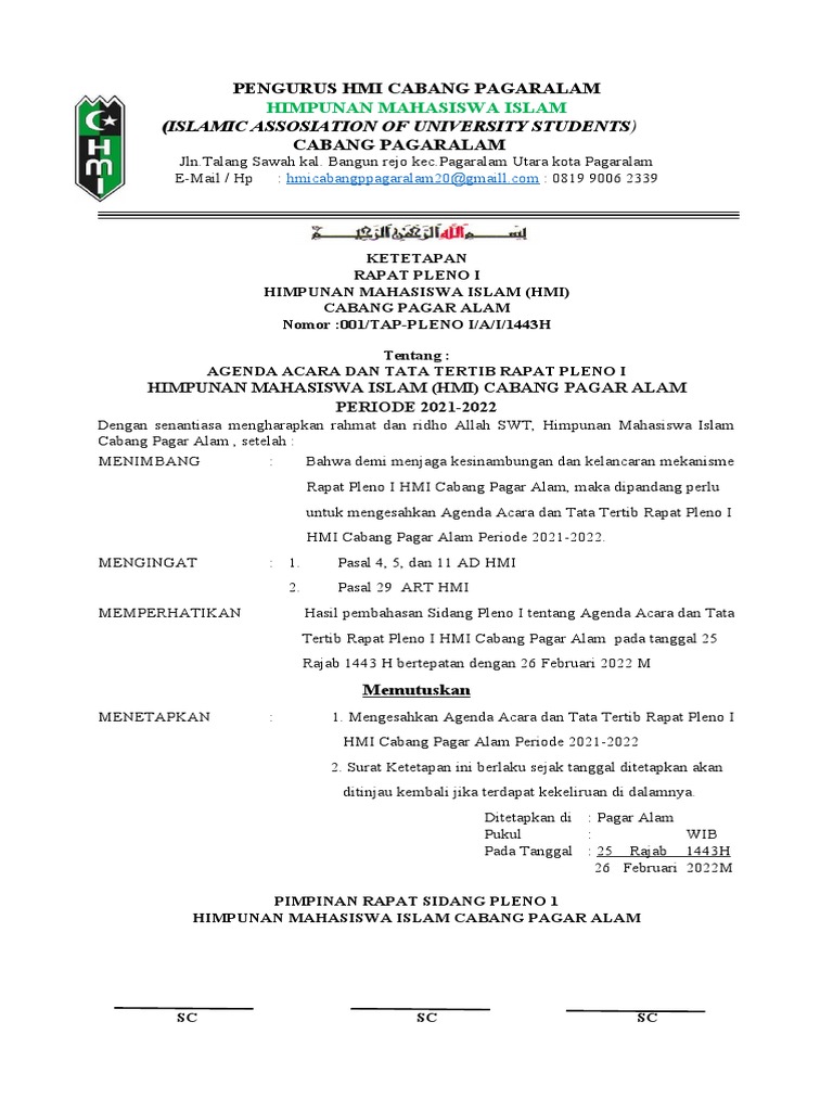 Rapat Pleno I HMI Pagaralam 2022 | PDF