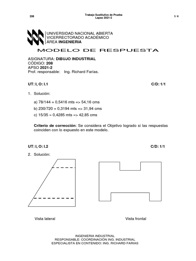 Respuestas modelo para trabajo sustitutivo de prueba de Dibujo Industrial | PDF | Hidráulica