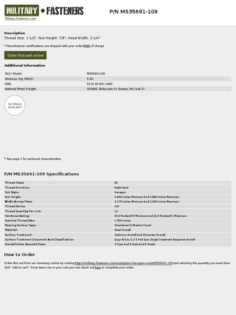 MS35691-109 Hex Jam Nut Specifications | PDF | Nut (Hardware) | Screw