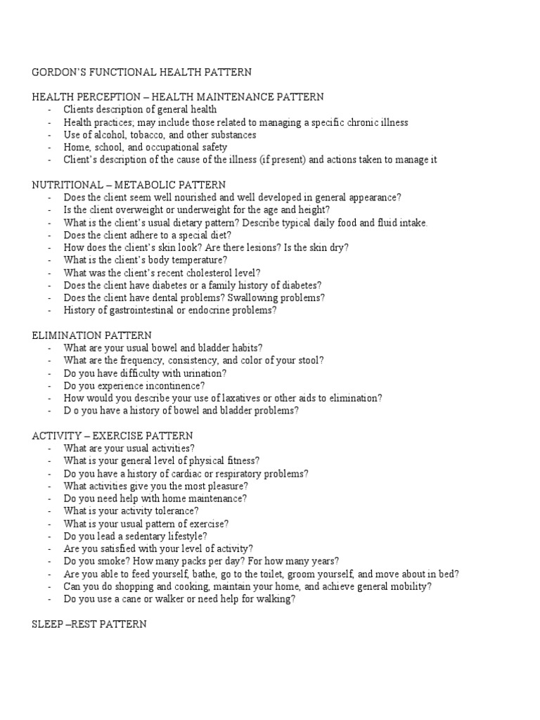 Gordons Functional Health Pattern | PDF | Menstruation | Family