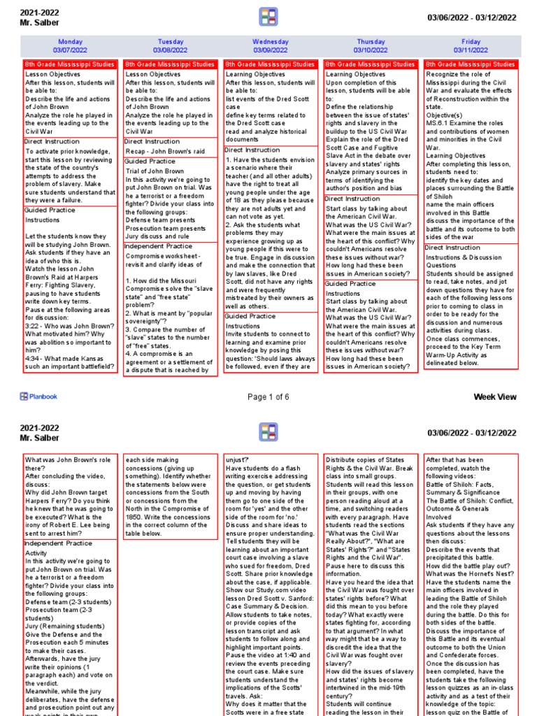 8th Grade MS Studies Week 9 | PDF | American Civil War
