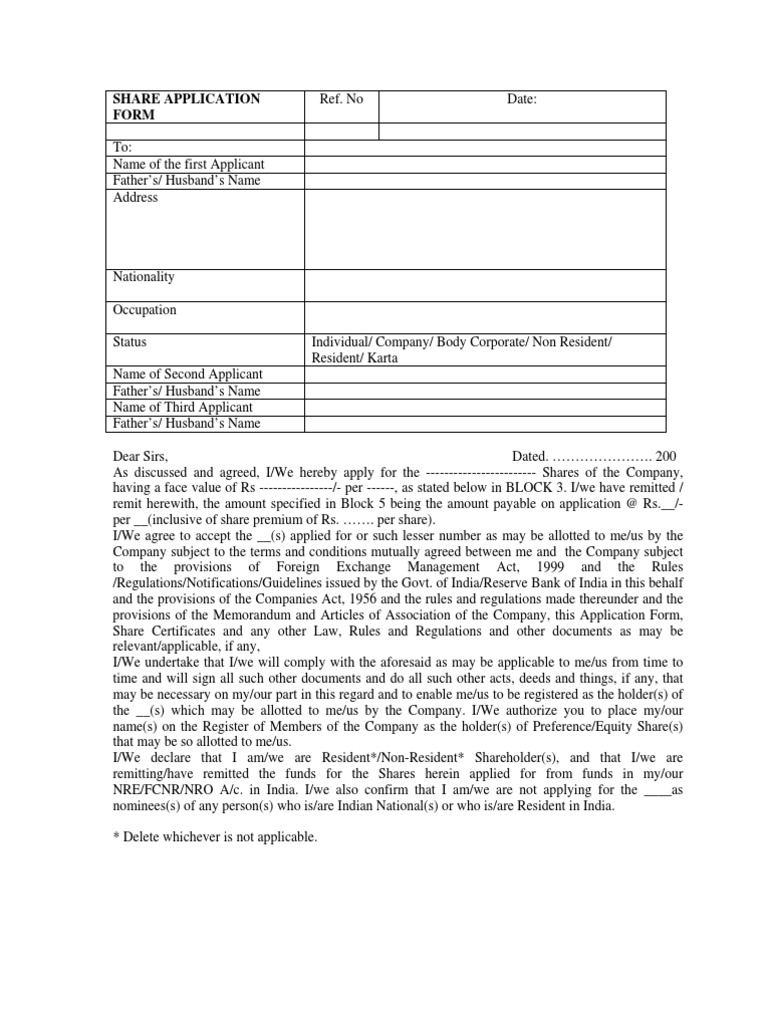 Share Application Form Template | PDF | Finance & Money Management | Law