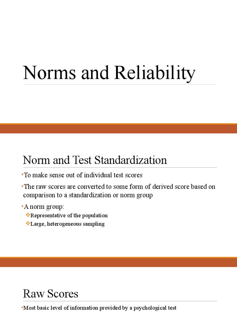 CHAPTER 4 Norms and Reliability - PPT | PDF | Statistics | Standard Deviation