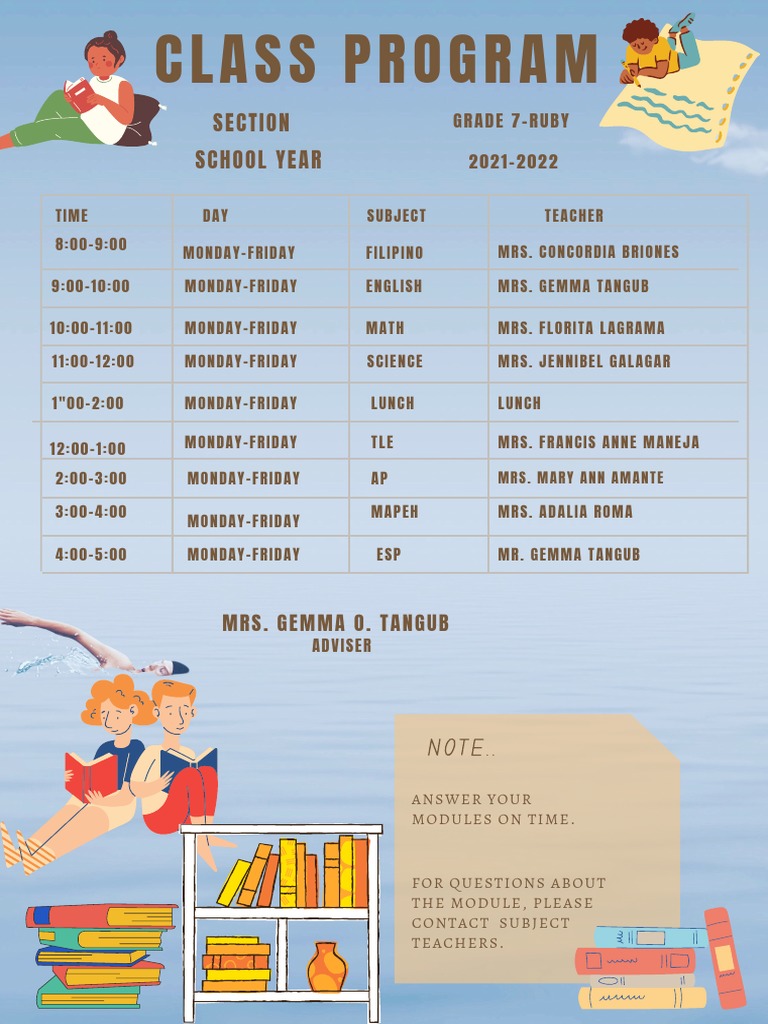 Class Program - Grade 7 Ruby (2021 2022) | PDF