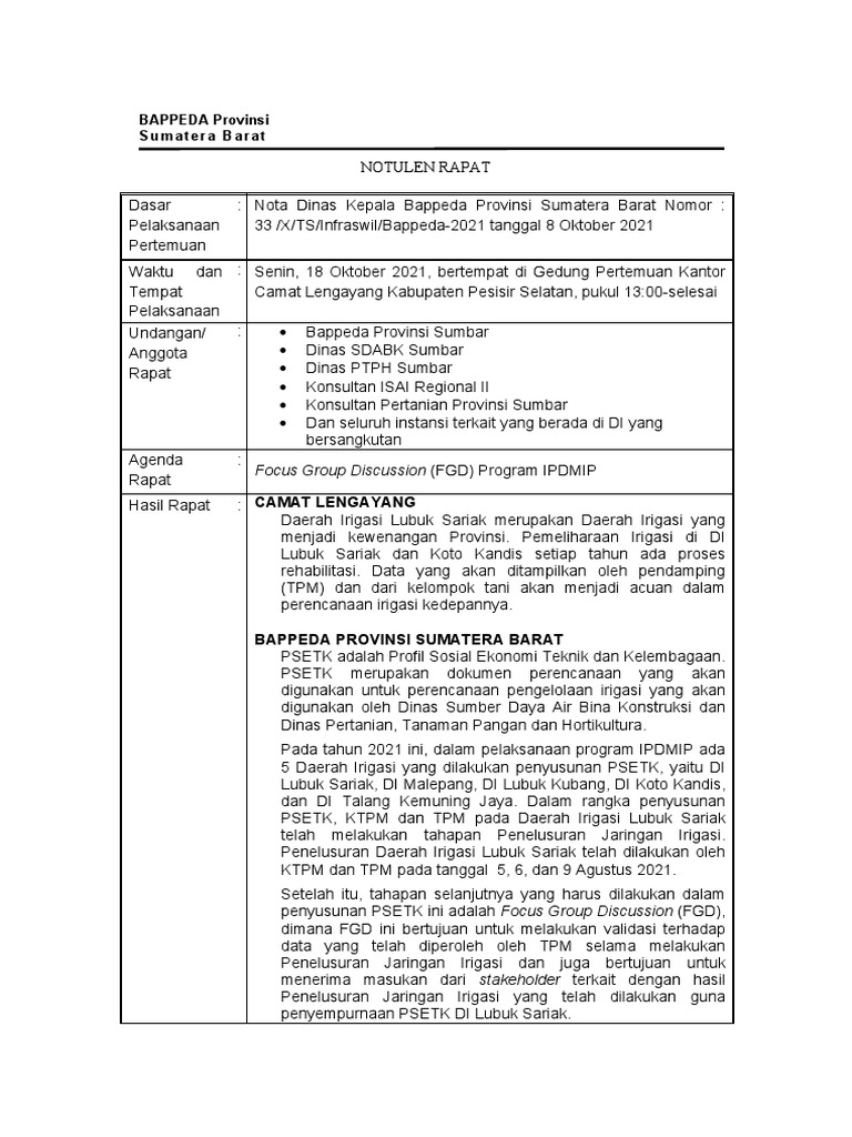 Notulen Rapat FGD DI Lubuk Sariak | PDF