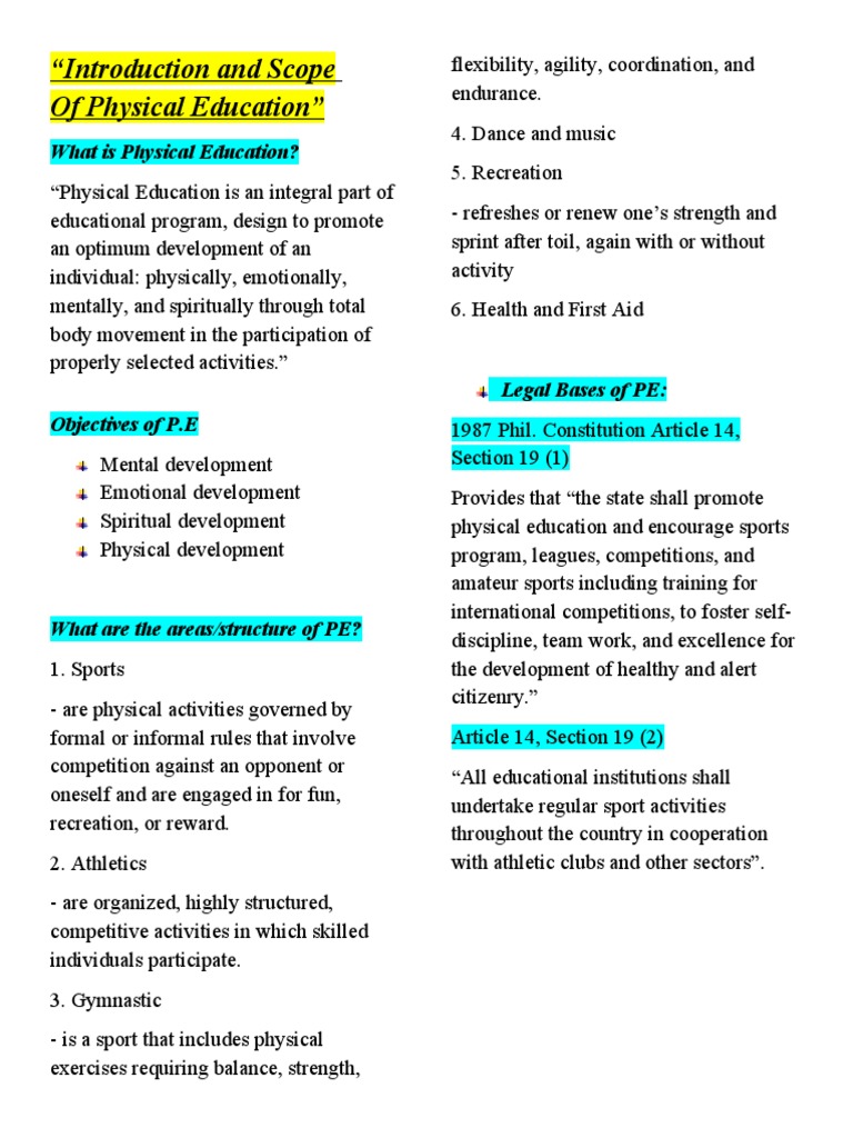 Introduction and Scope of Physical Education | PDF | Dances