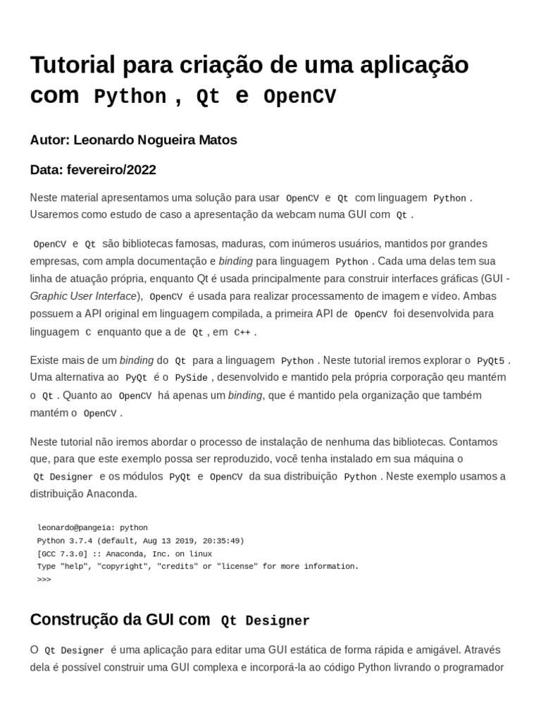 Python Qt Opencv Pdf Python Linguagem De Programação Interfaces Gráficas Do Usuário