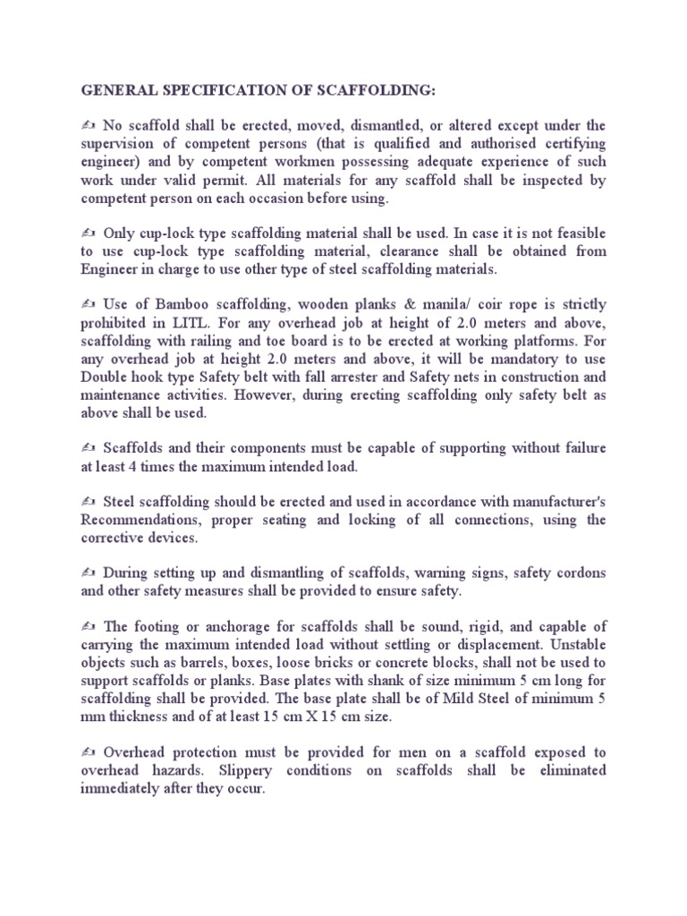 General Specification of Scaffolding | Scaffolding | Nature