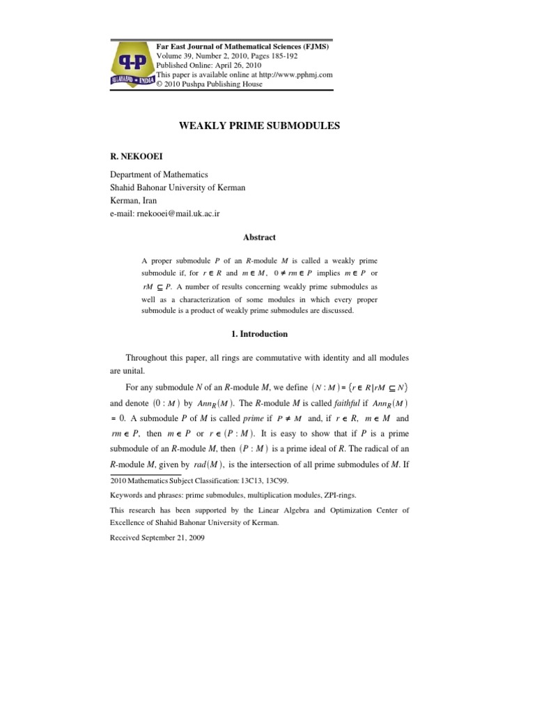 Weakly Prime Submodules | PDF | Module (Mathematics) | Ring (Mathematics)