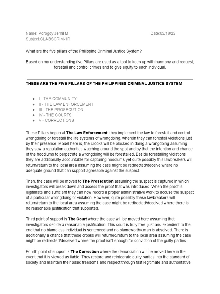 THE FIVE PILLARS OF THE PHILIPPINES CRIMINAL JUSTICE SYSTEM - Porogoy ...