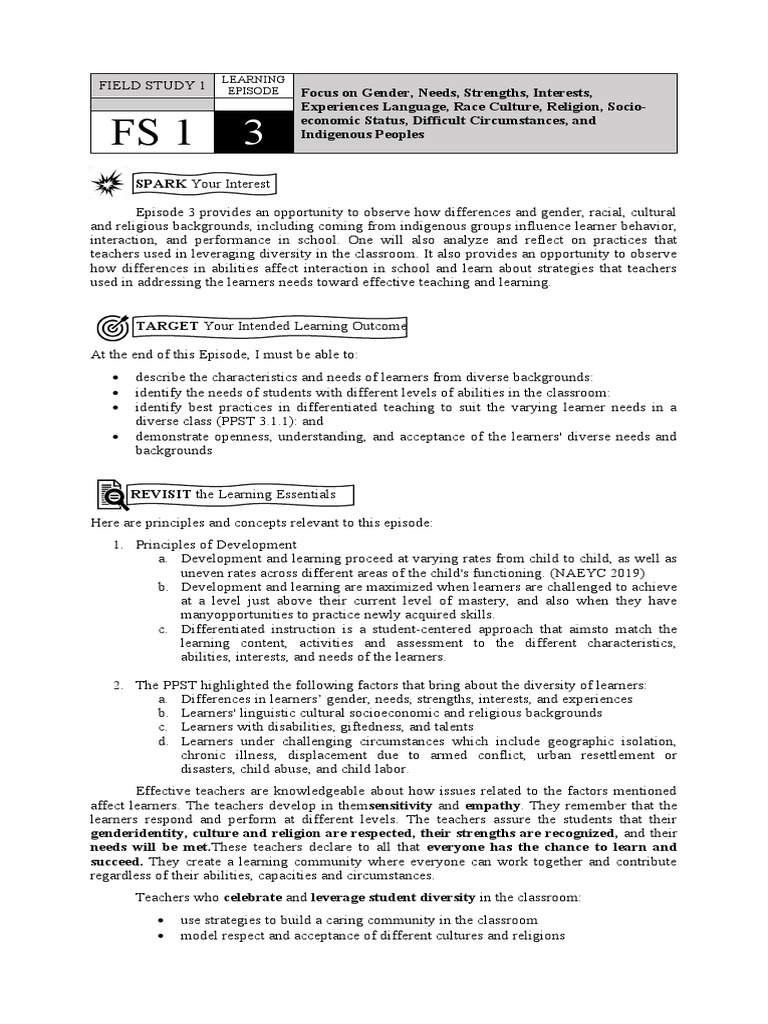 FS 1 Episode 3 | PDF | Differentiated Instruction | Learning