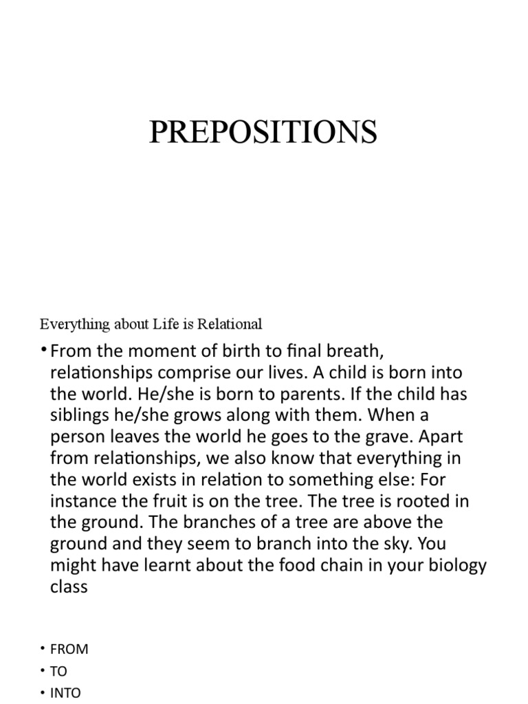 PREPOSITIONS | PDF | Preposition And Postposition | Trees