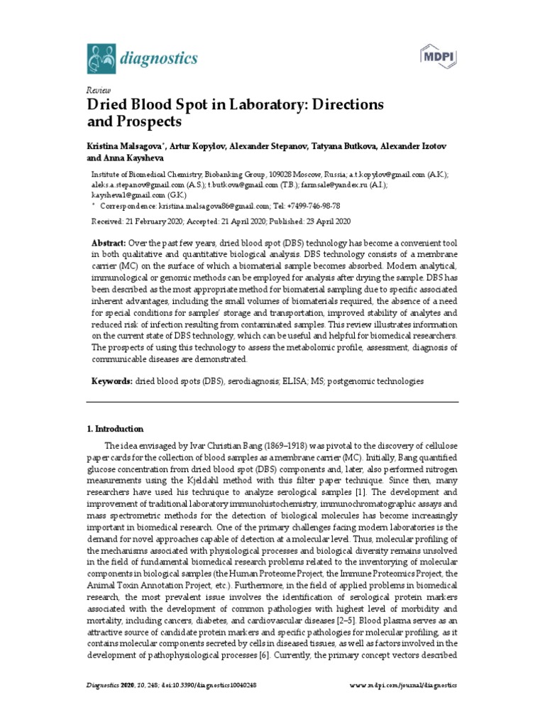 Dried Blood Spot in Laboratory: Directions and Prospects: Review | PDF ...
