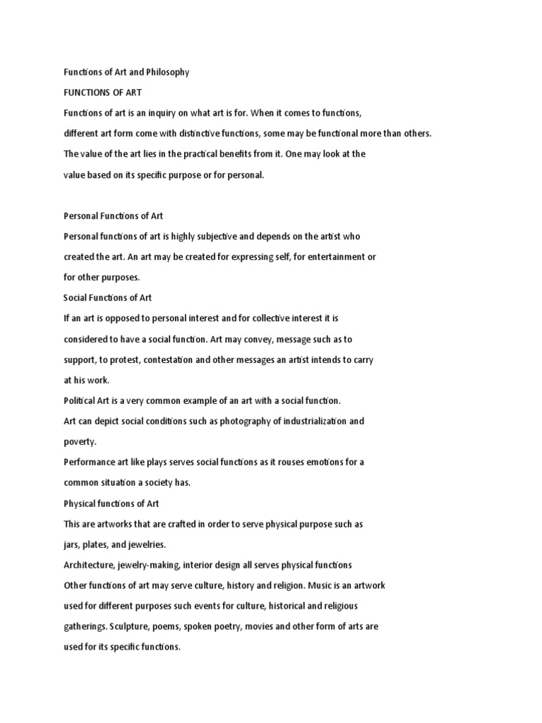 Functions and Philosophy of Art | PDF | Beauty | Emotions