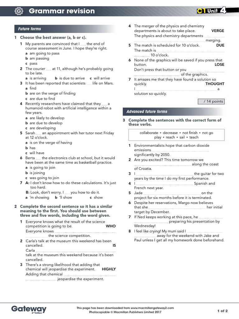 C1 UNIT 4 Grammar Revision | PDF | Outer Space