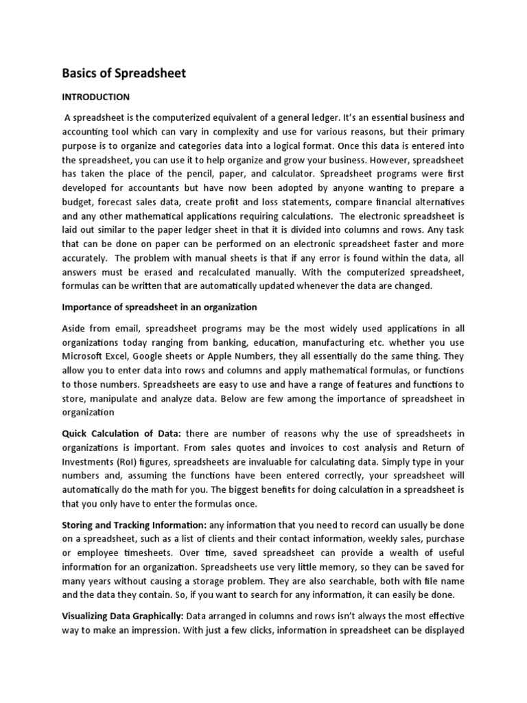 Basics Of Spreadsheet Download Free Pdf Spreadsheet Microsoft Excel