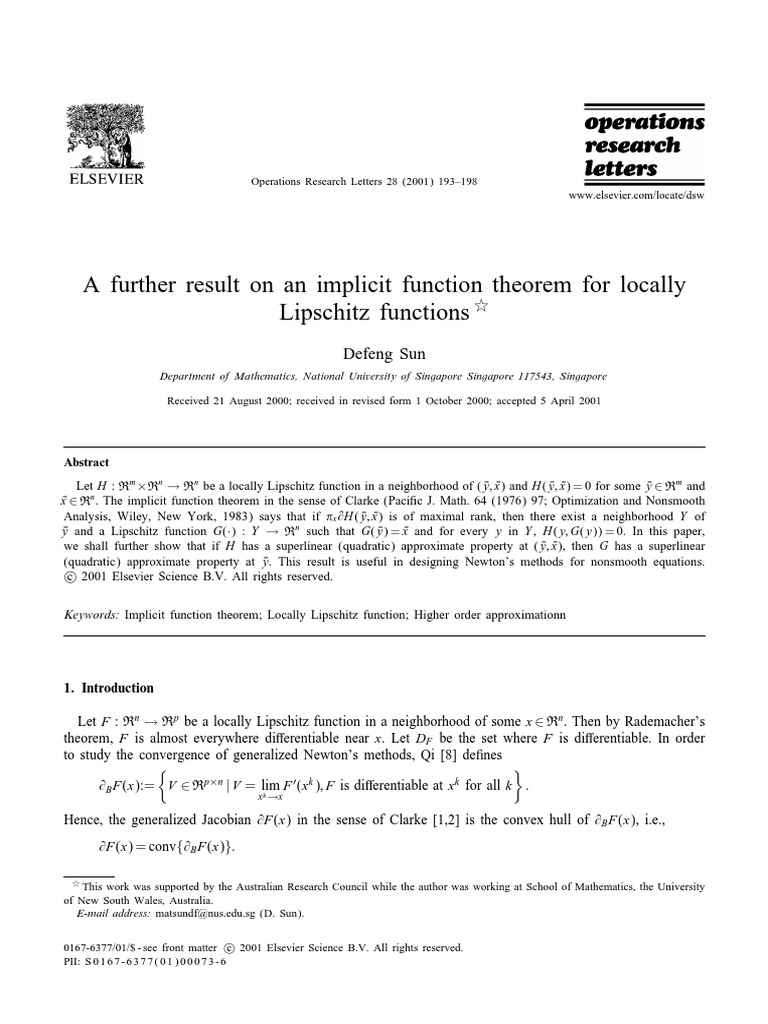 An Implicit Function Theorem For Locally Lipschitz-2001 | PDF ...
