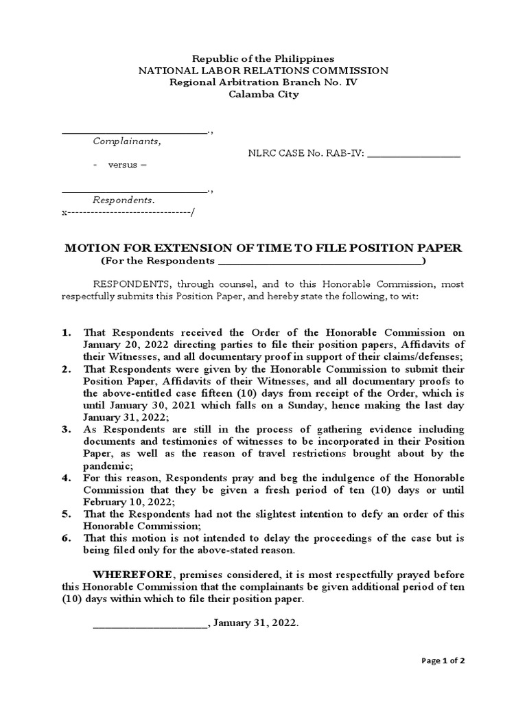 Sample Motion For Extension | PDF | Public Law | Judiciaries