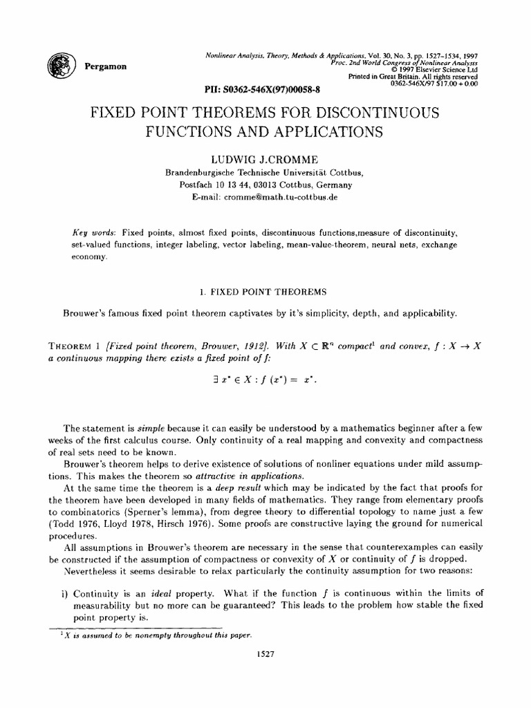 Fixed Point Theorems For Discontinuous Functions And Applications Pdf Continuous Function