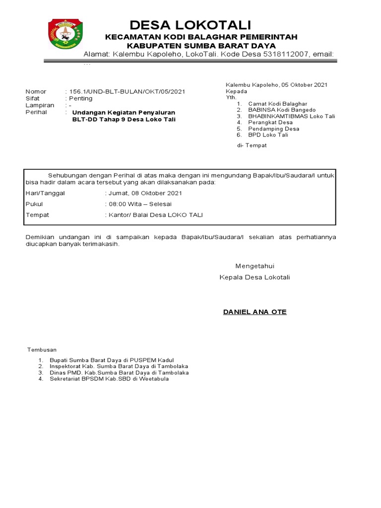 Contoh Undangan Penerimaan BLT | PDF