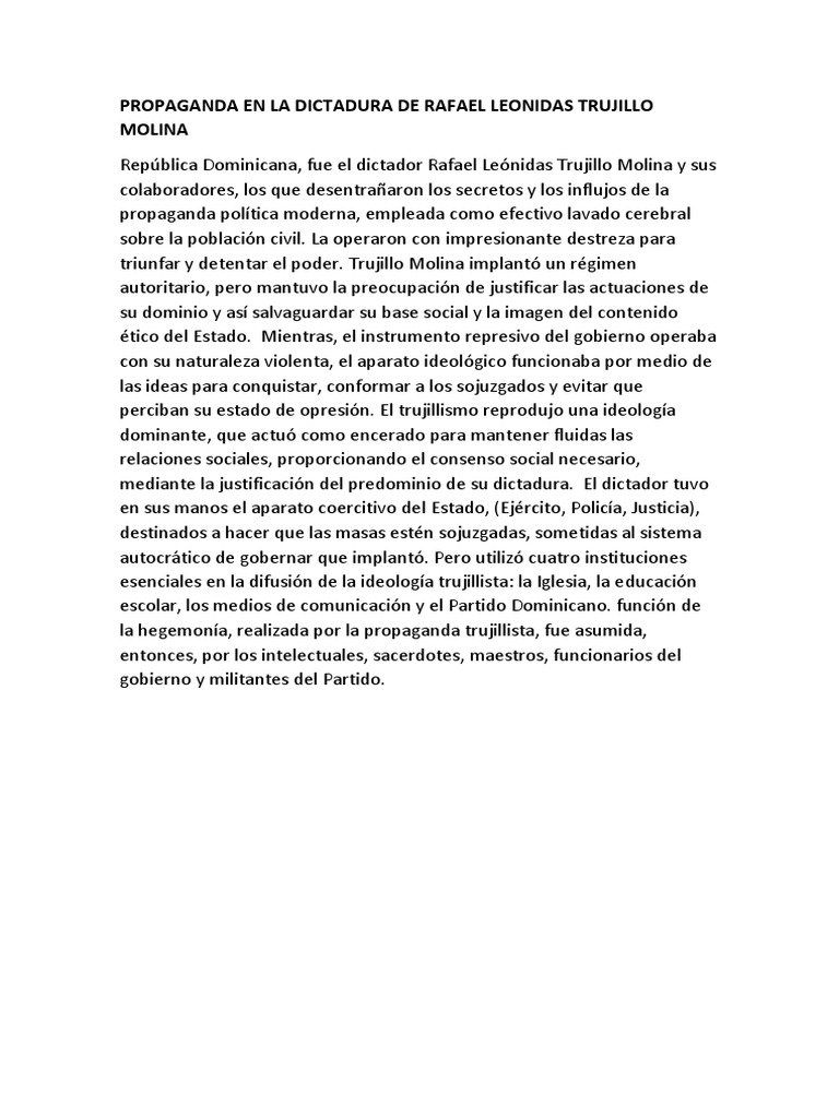 Propaganda en la Dictadura de Trujillo | PDF | Fascismo | Alemania nazi