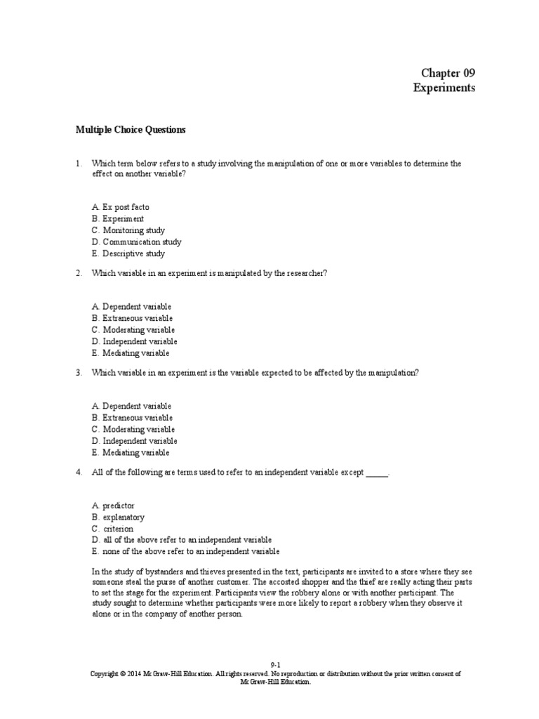 Experiments: Multiple Choice Questions | PDF | Validity (Statistics) | Experiment