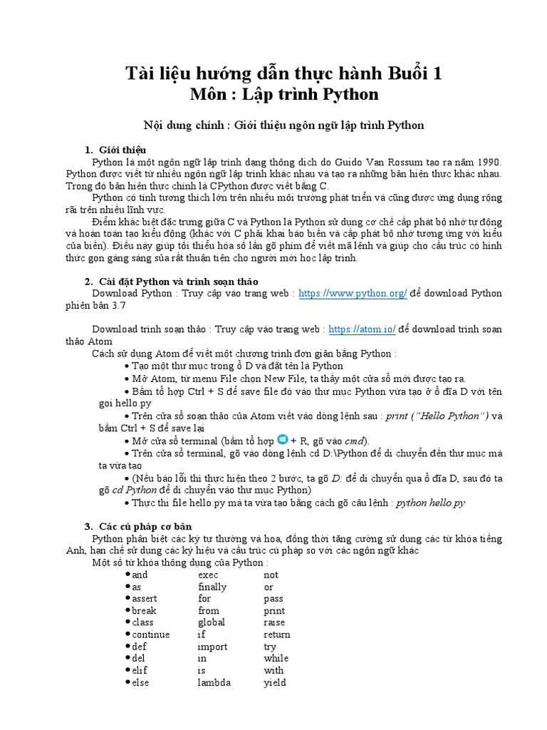 Thuc Hanh Buoi 1 - Python | PDF