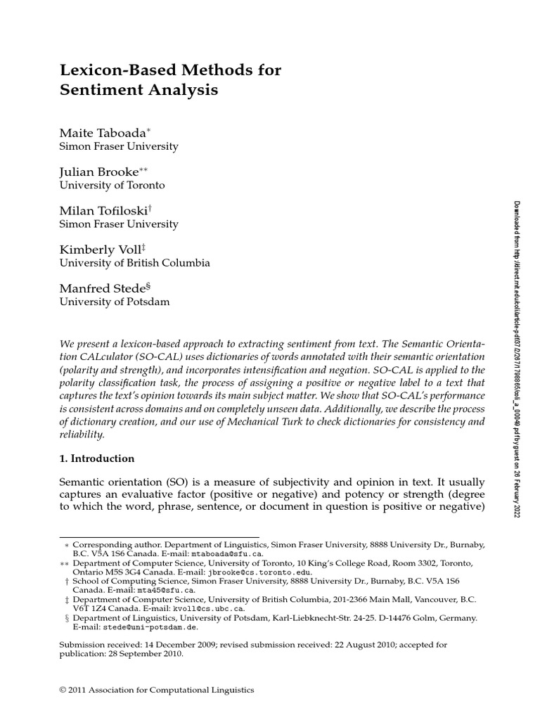 Lexicon-Based Methods For Sentiment Analysis | PDF | Adverb | Adjective