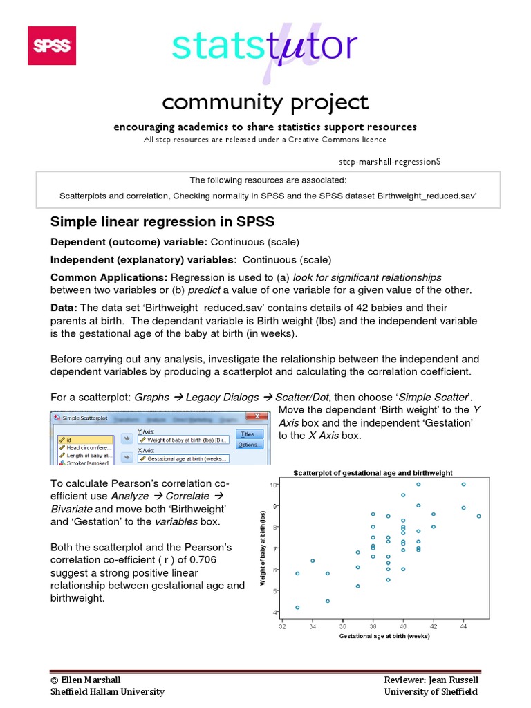 Community Project: Simple Linear Regression in SPSS | PDF | Errors And Residuals | Regression ...