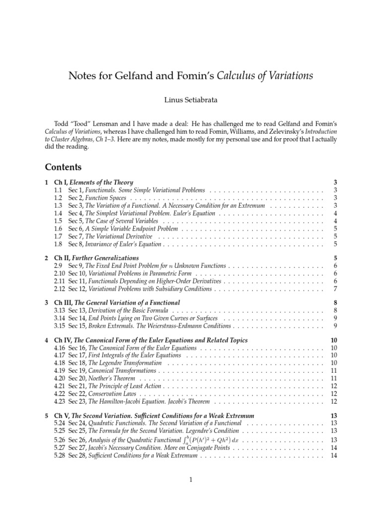 Notes on Gelfand and Fomin's Calculus of Variations | PDF | Calculus Of ...