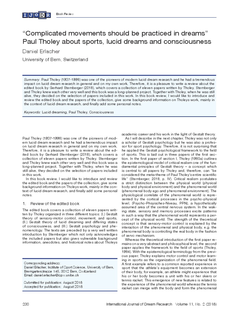 "Complicated Movements Should Be Practiced in Dreams" Paul Tholey About ...