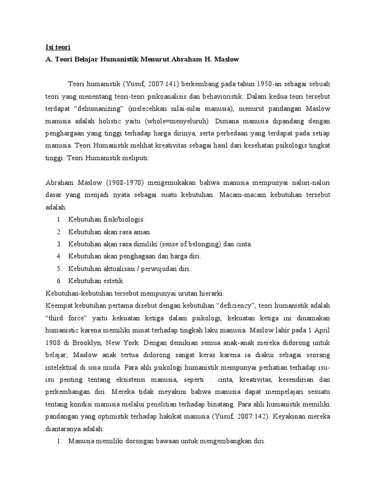 Teori Dan Belajar Teori Humanisme | PDF