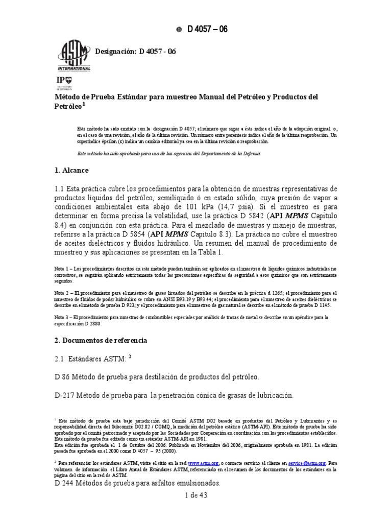 Muestreo Manual de Petróleo ASTM D 4057 | PDF | Tecnología