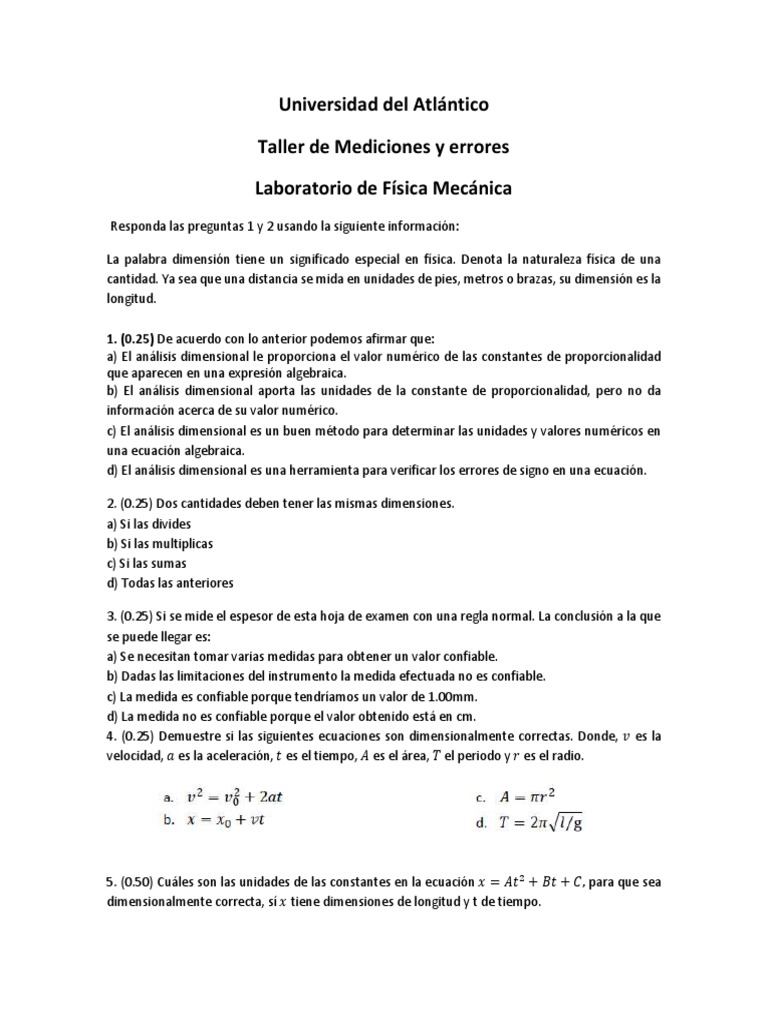 Taller de Mediciones | PDF | Ecuaciones | Medición