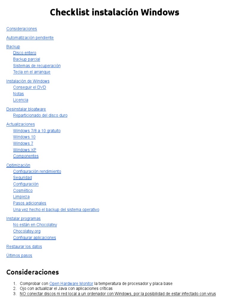 Checklist Instalación Windows | PDF | Microsoft Windows | Windows 10