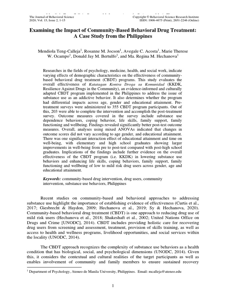 Examining The Impact of Community-Based Behavioral Drug Treatment: A ...
