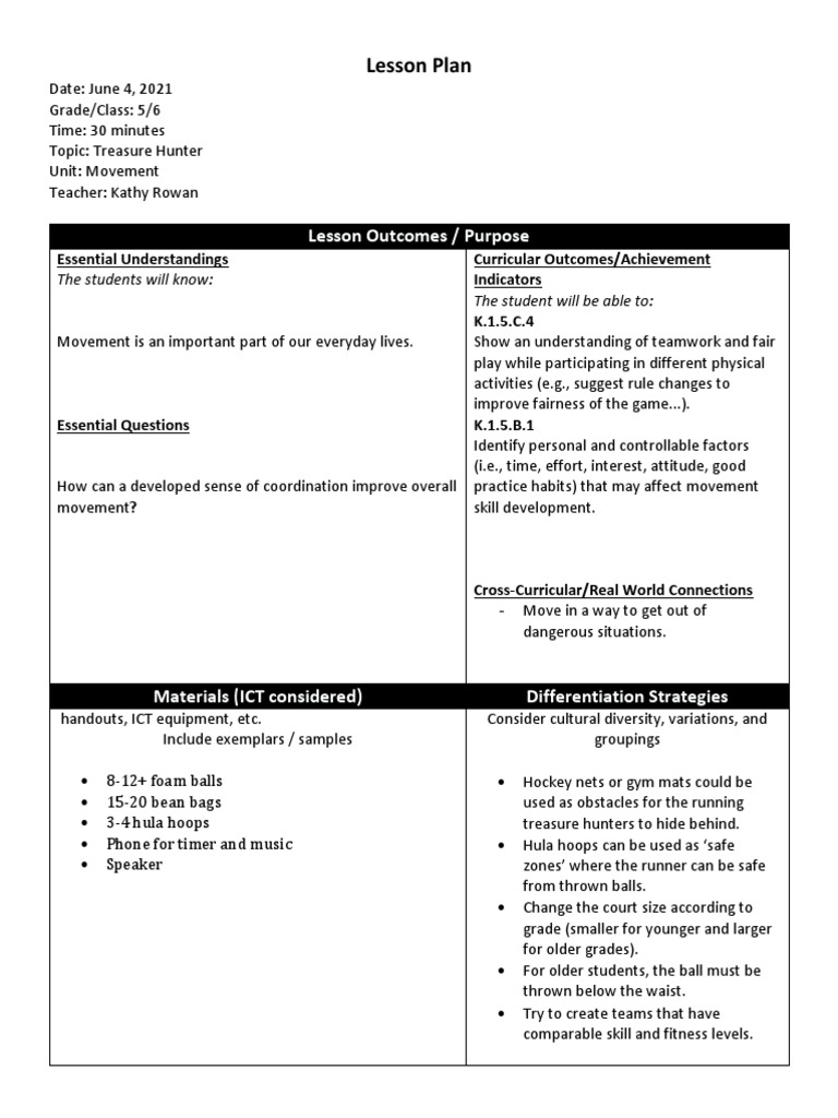 Lesson Plan - Treasure Hunter | PDF | Lesson Plan | Cognition