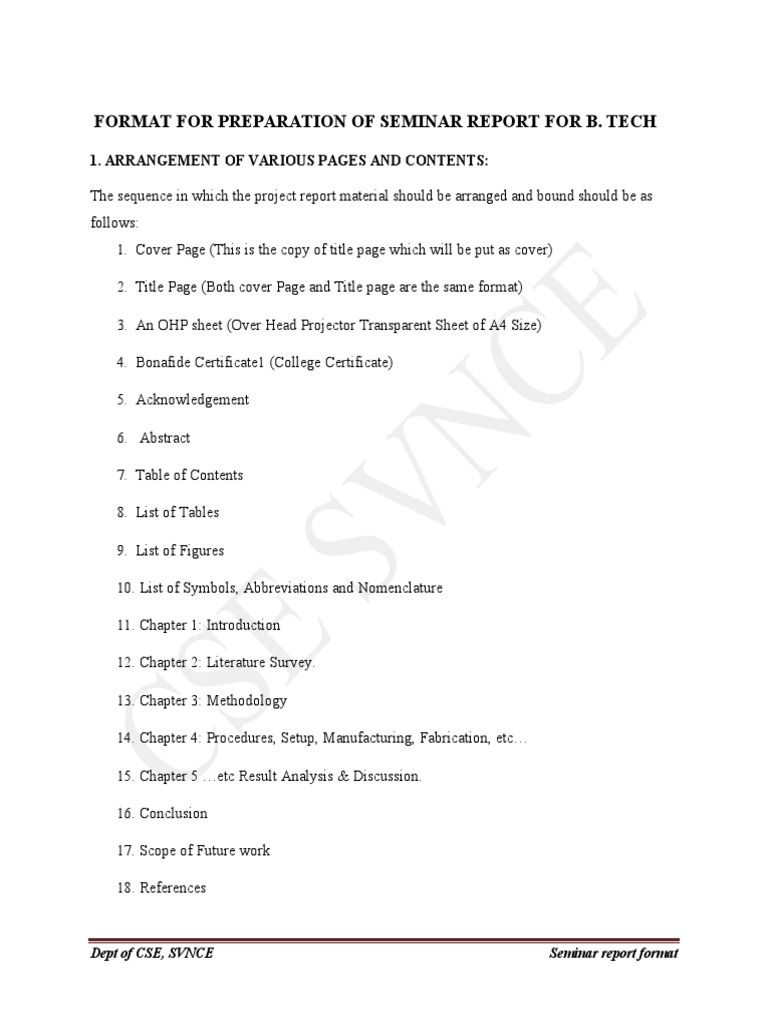 B.Tech Seminar Report Format Guide | PDF | Times New Roman | Letter Case