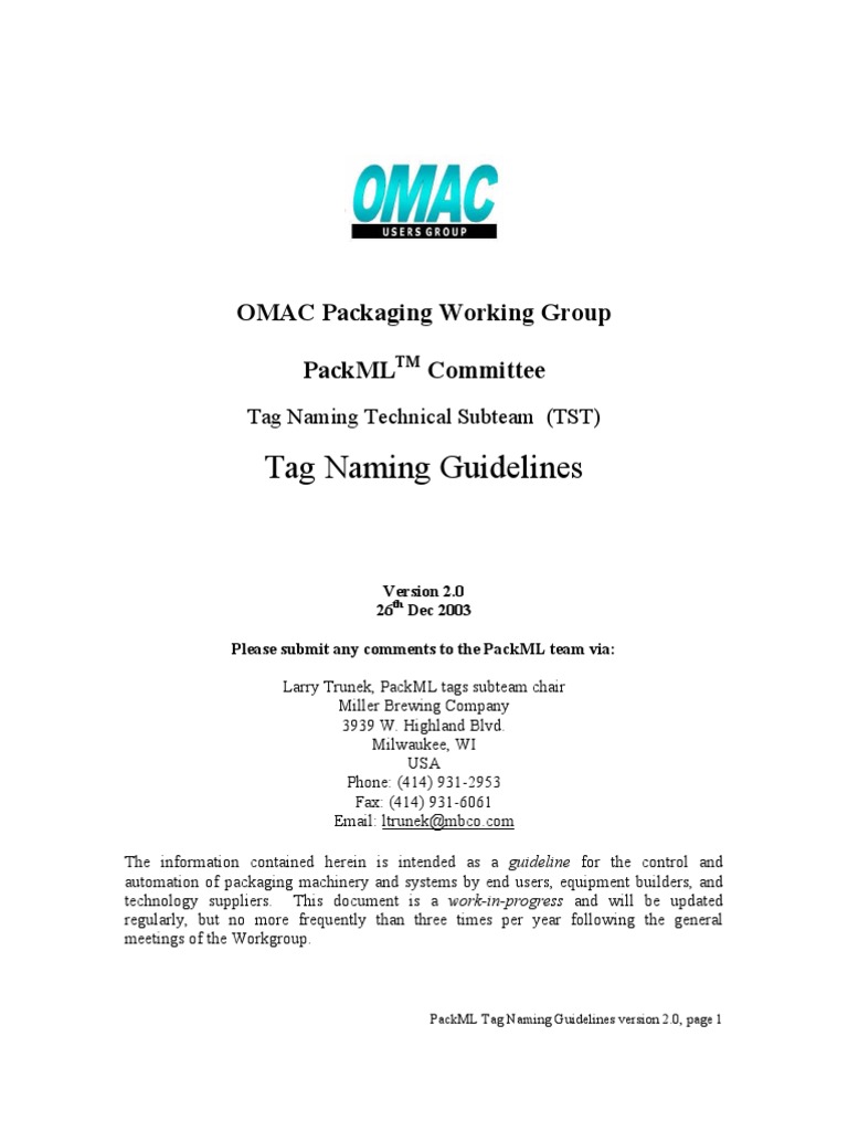 PackML Tag Naming Guidelines V2.0 | PDF | Data Type | Computing