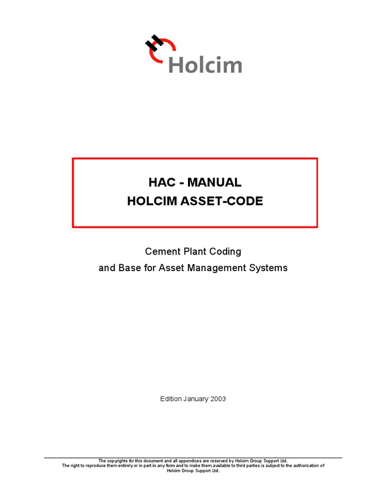 Hac - Manual Holcim Asset-Code: Cement Plant Coding and Base For Asset Management Systems ...