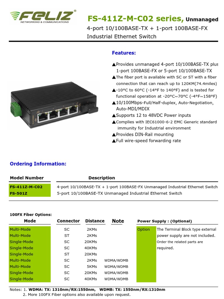 IndustrialEthernetSwitch (FS-411Z-M-C02 Series) Datasheet Ver 1.1 | PDF ...