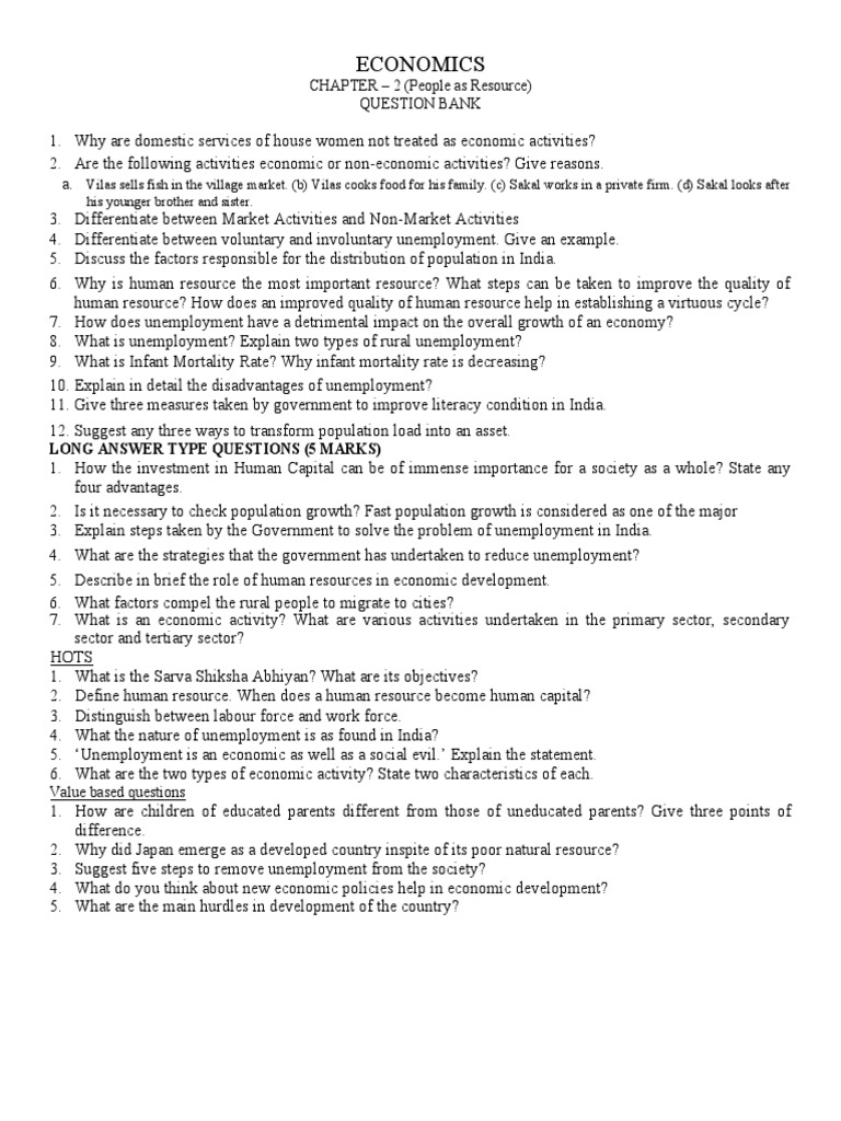 ECONOMICS Chapter - 2 Question Bank | PDF | Social Science | Unemployment