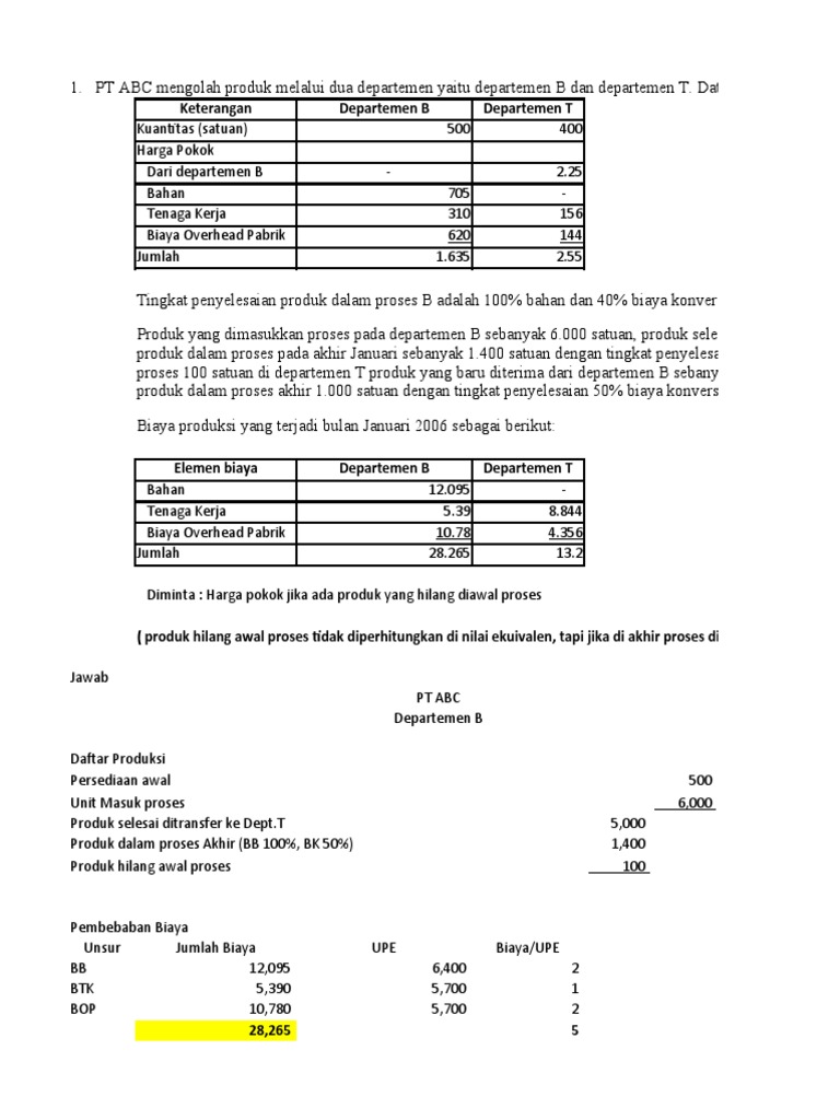 Contoh Soal HPP Jika Ada Produk Hilang Di Awal Proses | PDF