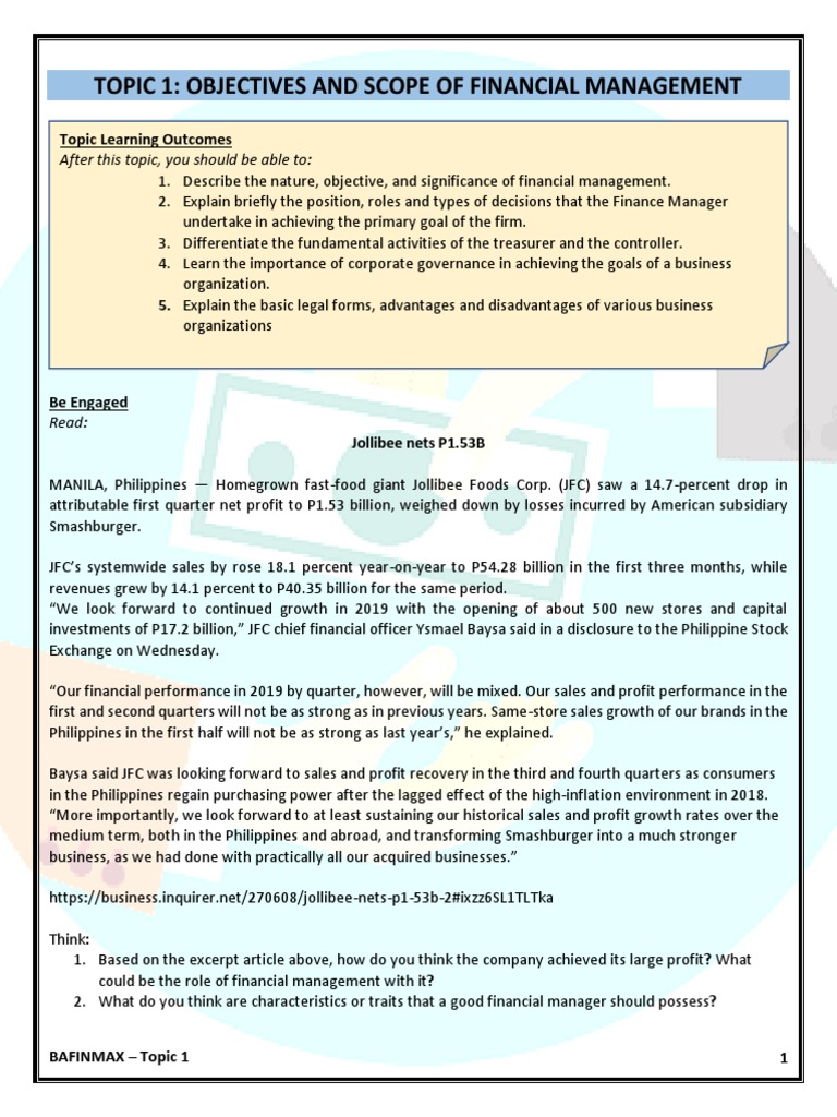 1 Objectives and Scope of Financial Management | PDF | Stocks | Market ...