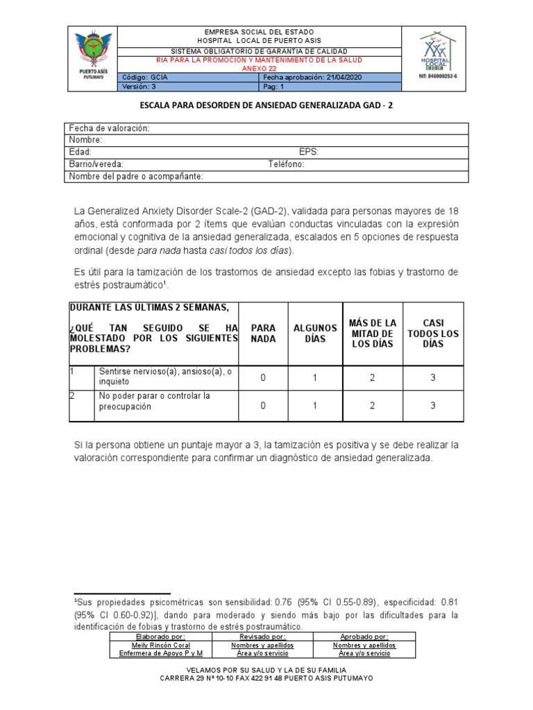 Anexo 22 - Cuestionario Gad 2 Vers 2020 | PDF | Ansiedad | Psicología ...
