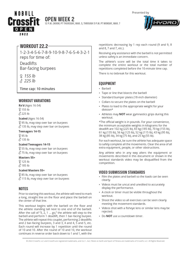 Crossfit Open 22.2 Scorecard | PDF | Games Of Physical Skill ...